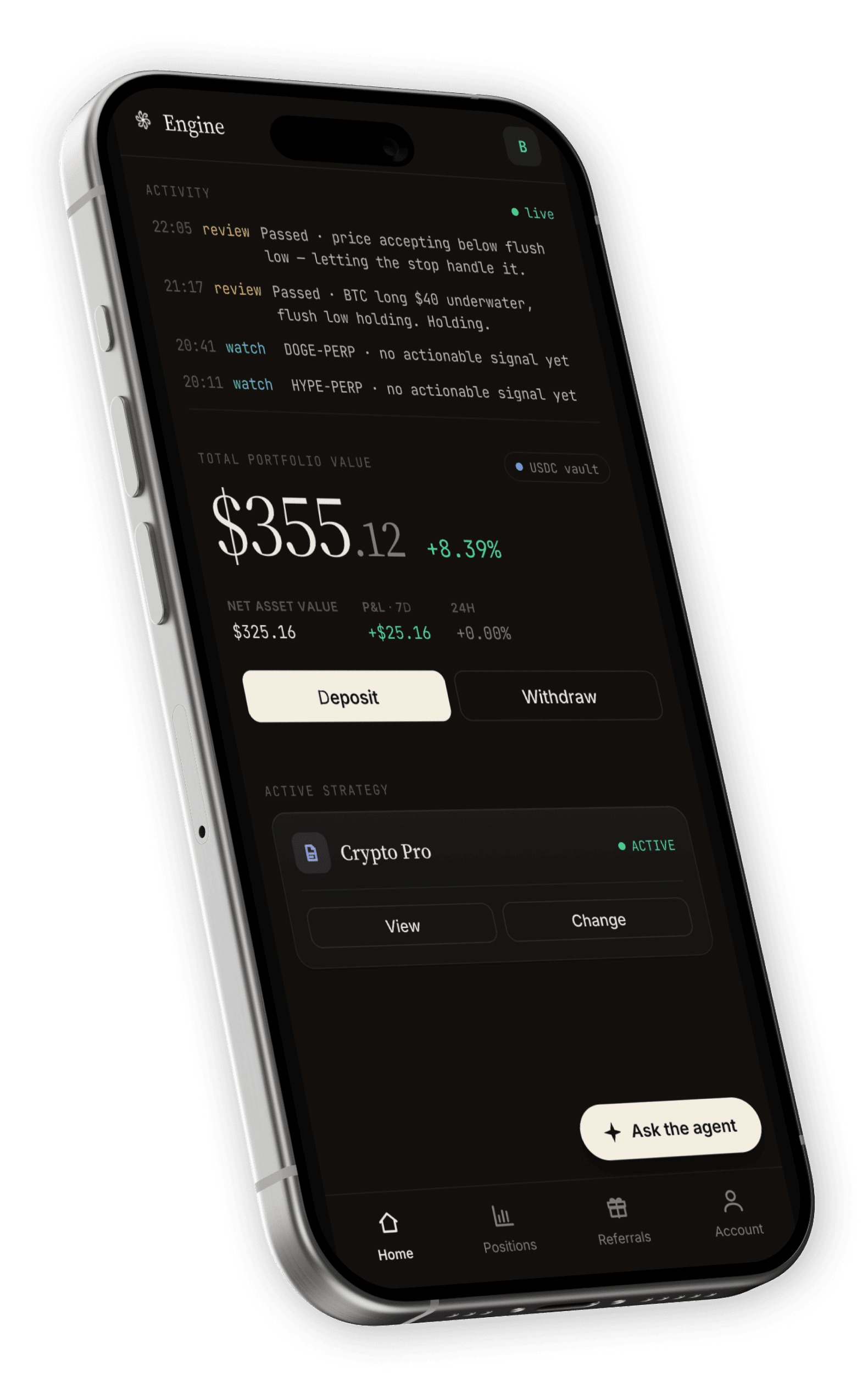 Engine · Agentic trading on Hyperliquid