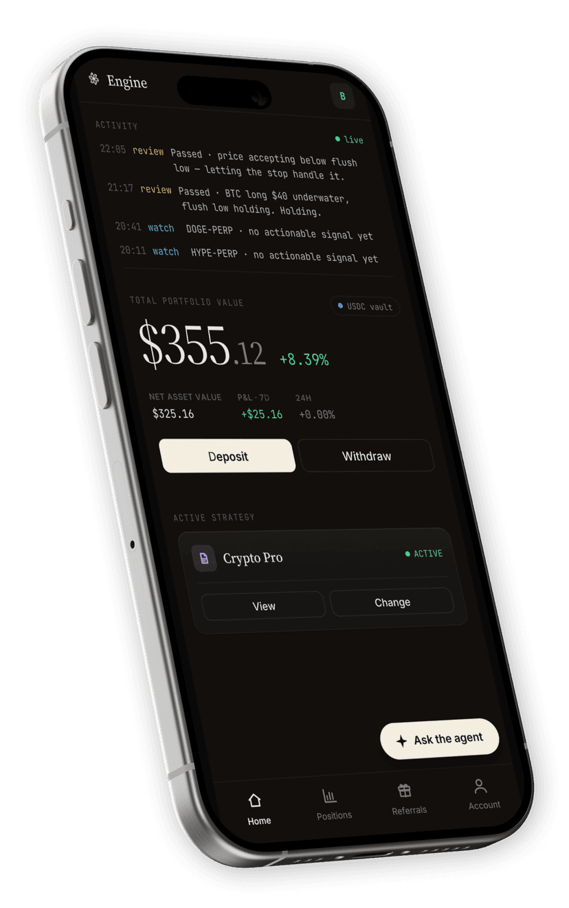 Engine · Agentic trading on Hyperliquid